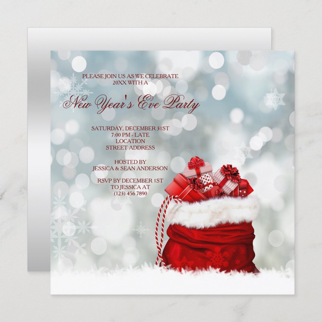 Present Filled Santa Sack New Year's Eve party Invitation | Zazzle