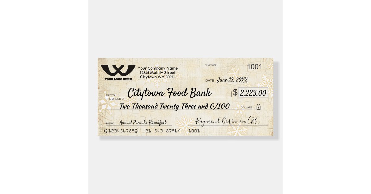 Presentation giant charity bonus check Christmas Foam Board | Zazzle