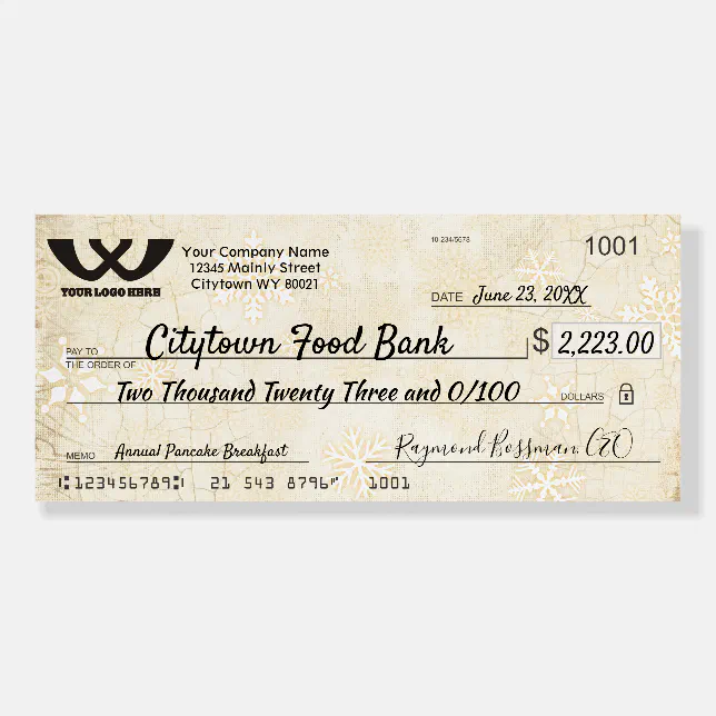 Presentation giant charity bonus check Christmas Foam Board | Zazzle