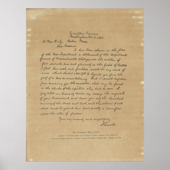 President Abraham Lincoln's Letter to Mrs. Bixby Poster | Zazzle.com