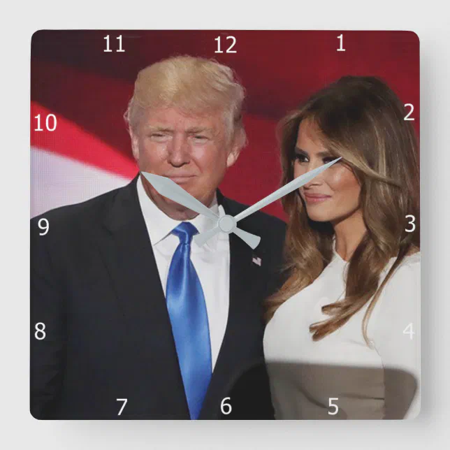 PRESIDENT DONALD TRUMP & MELANIA SQUARE WALL CLOCK | Zazzle