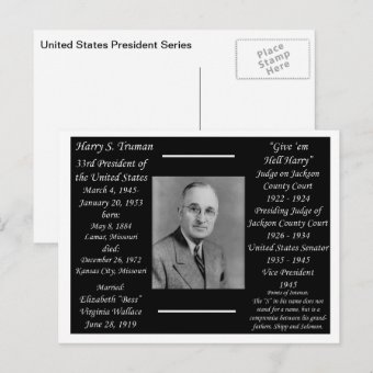 President Harry Truman Postcard | Zazzle