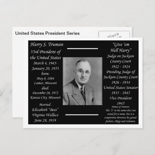 President Harry Truman Postcard | Zazzle