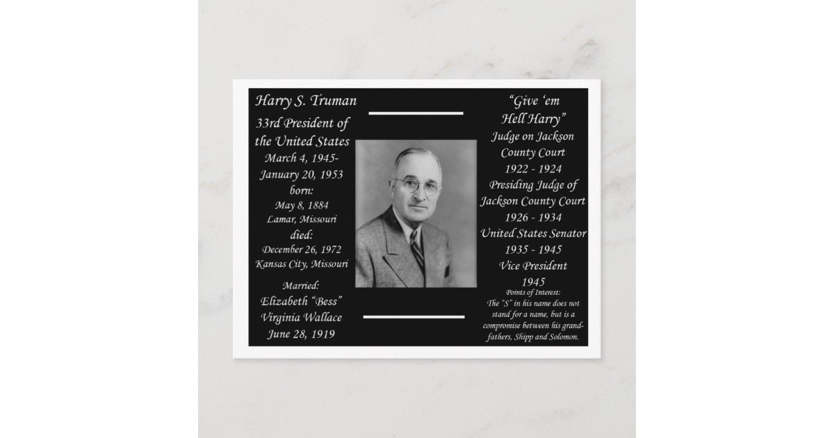 President Harry Truman Postcard | Zazzle