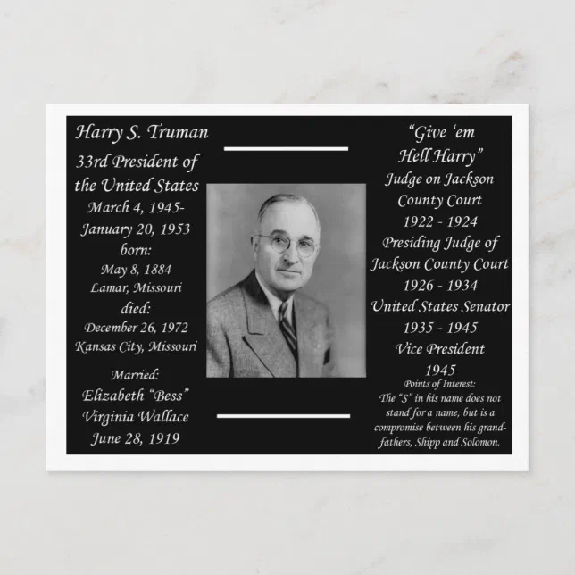 President Harry Truman Postcard | Zazzle