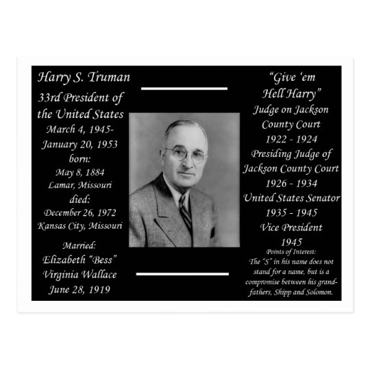 President Harry Truman Postcard | Zazzle.com