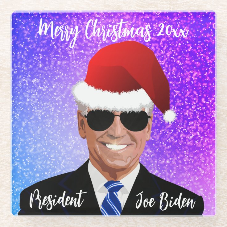 President Joe Biden and Santa Hat Glass Coaster | Zazzle