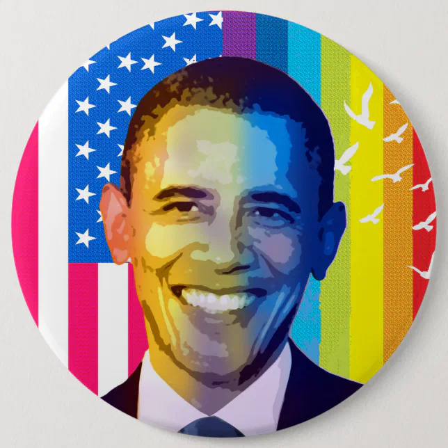 President Obama Portrait-Rainbow & USA Flag Button | Zazzle