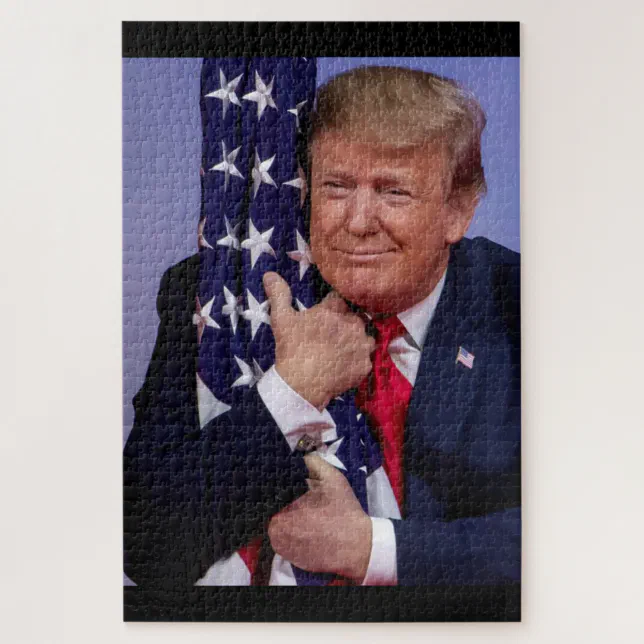 President Trump Hugging the American Flag Jigsaw Puzzle | Zazzle