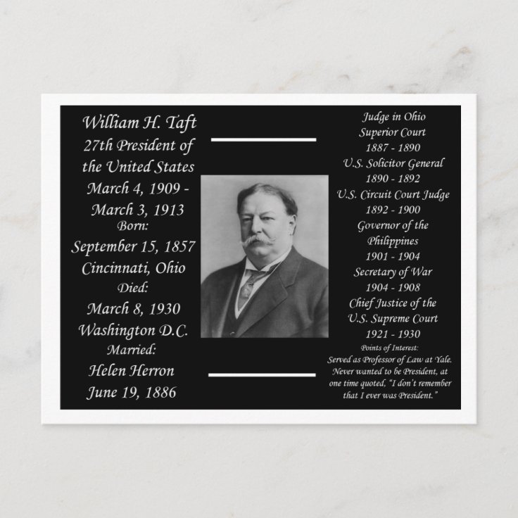 President William H Taft Postcard | Zazzle