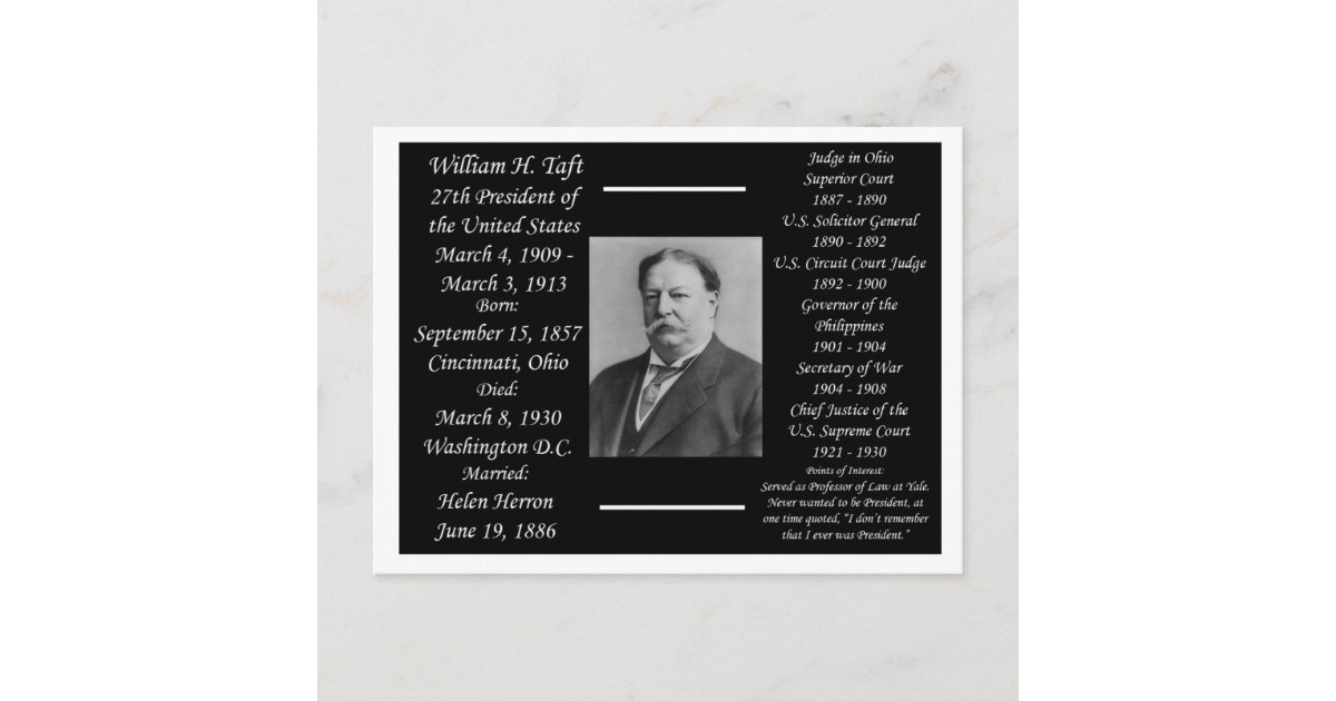President William H Taft Postcard | Zazzle