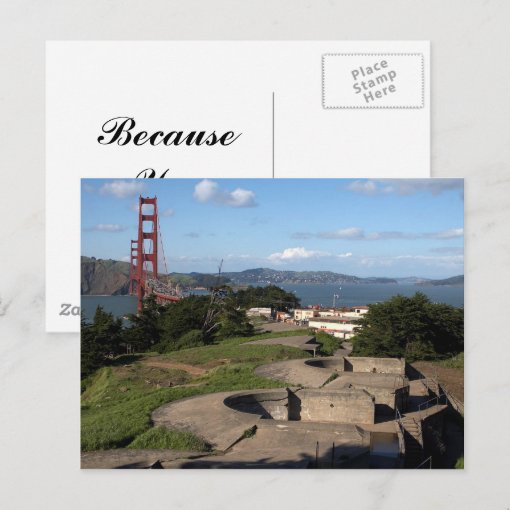 Presidio Gun Turrets And The Golden Gate Bridge In Postcard | Zazzle