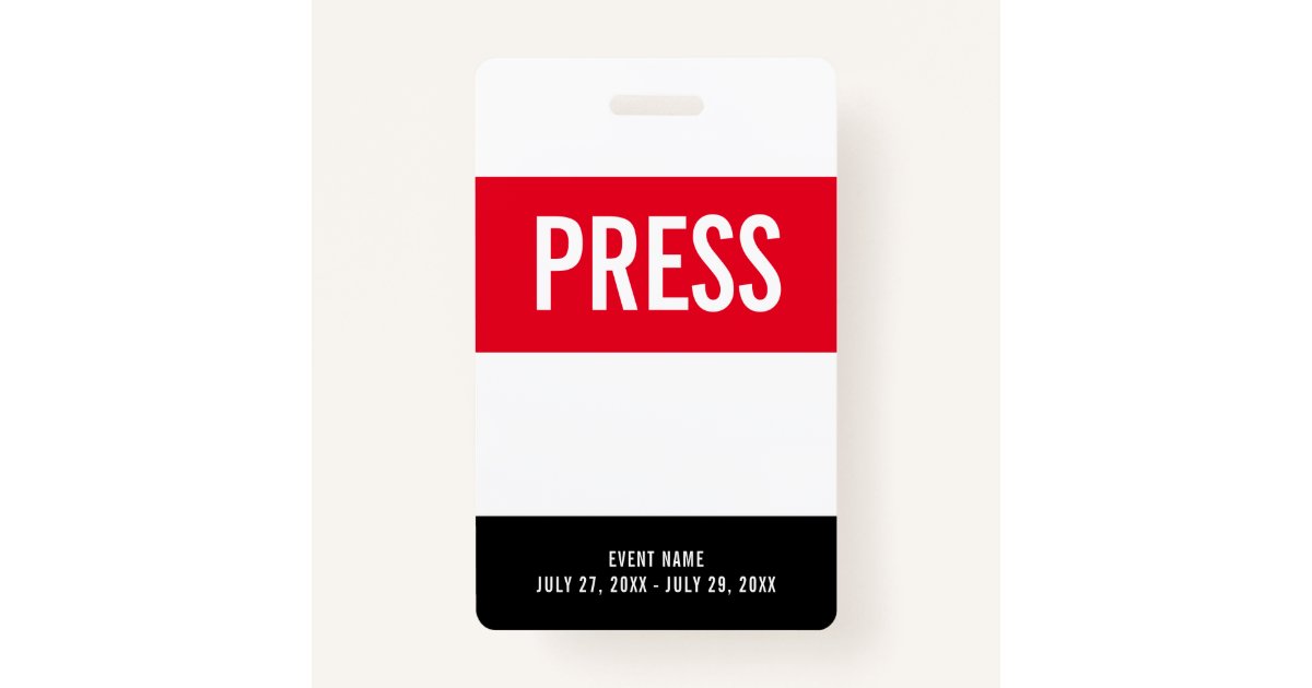 Press All Access Pass Red White Black ID Badge | Zazzle