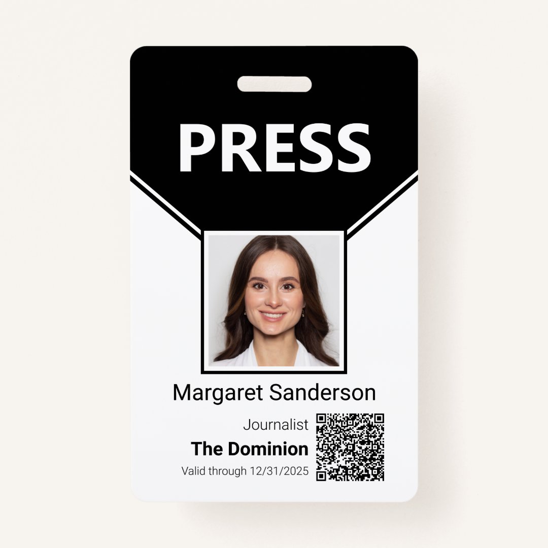 Press ID with Photo and QR Code Badge | Zazzle