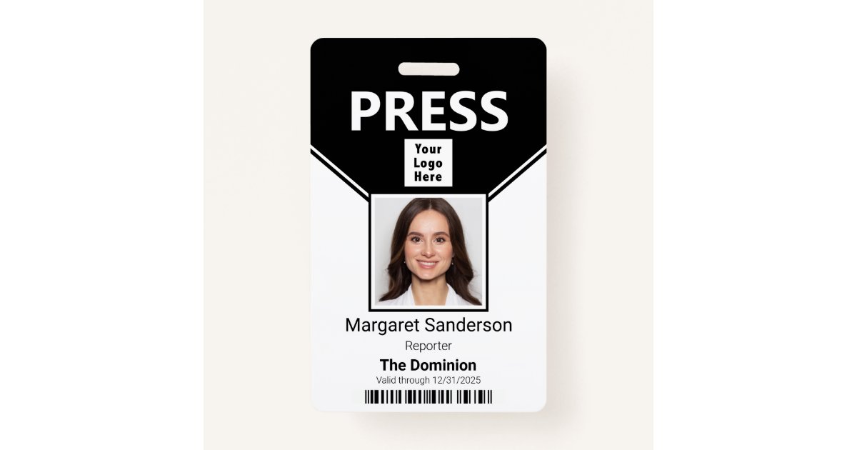 Press Pass Logo Photo and Bar Code ID Badge | Zazzle