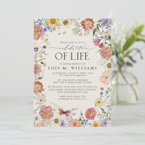 Pressed Flowers Celebration of Life Invitation | Zazzle