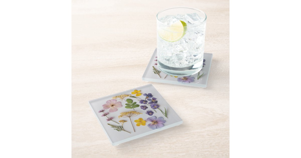 Pressed Flowers Glass Coaster | Zazzle