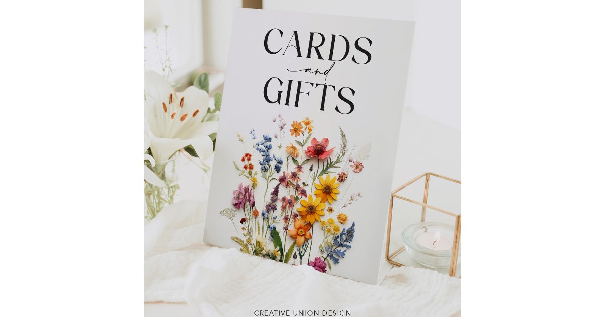 Pressed Flowers Wildflower Cards and Gifts Sign | Zazzle
