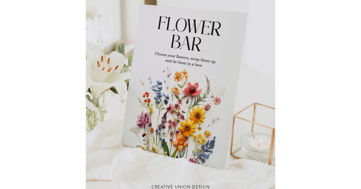 Pressed Flowers Wildflower Flower Bar Sign | Zazzle