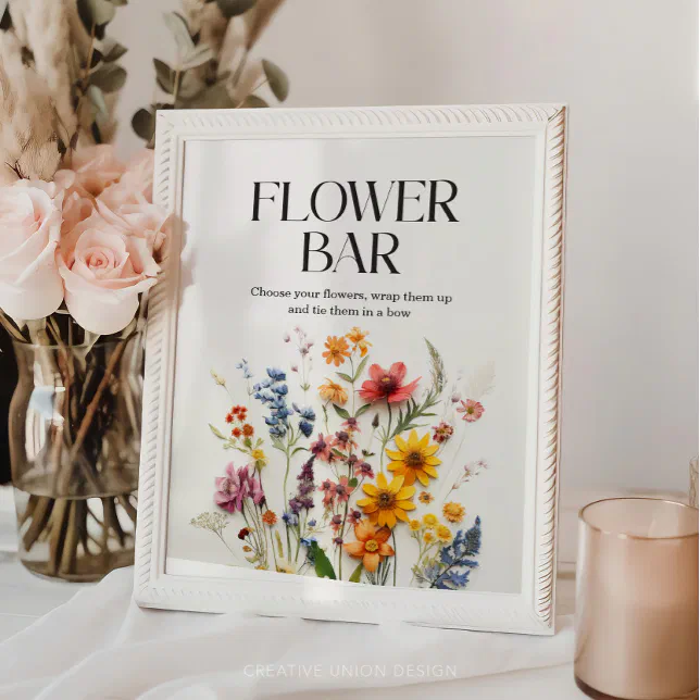 Pressed Flowers Wildflower Flower Bar Sign | Zazzle