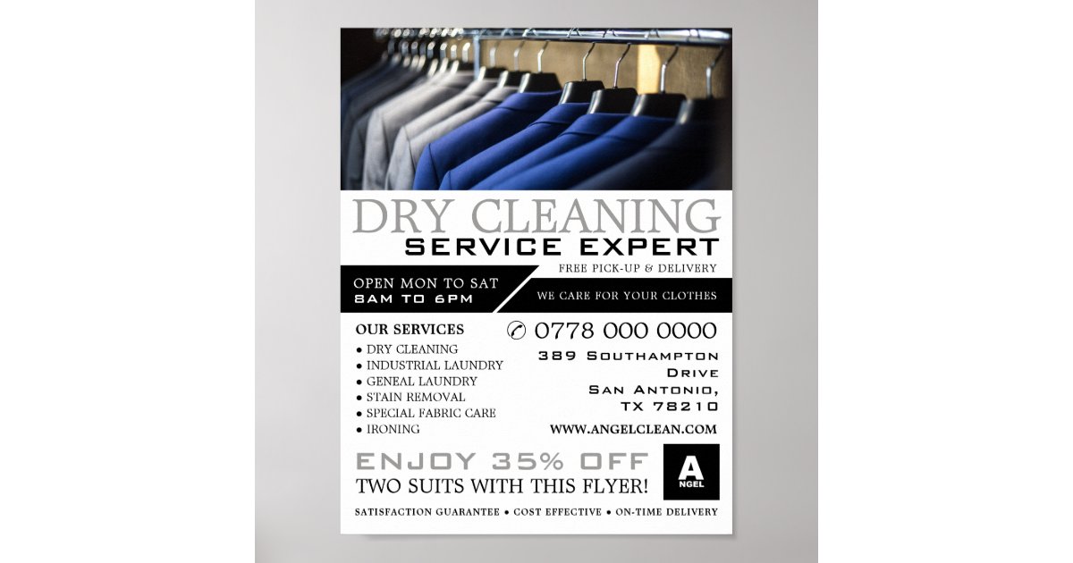 Pressed Suits, Dry Cleaners, Cleaning Advertising Poster | Zazzle