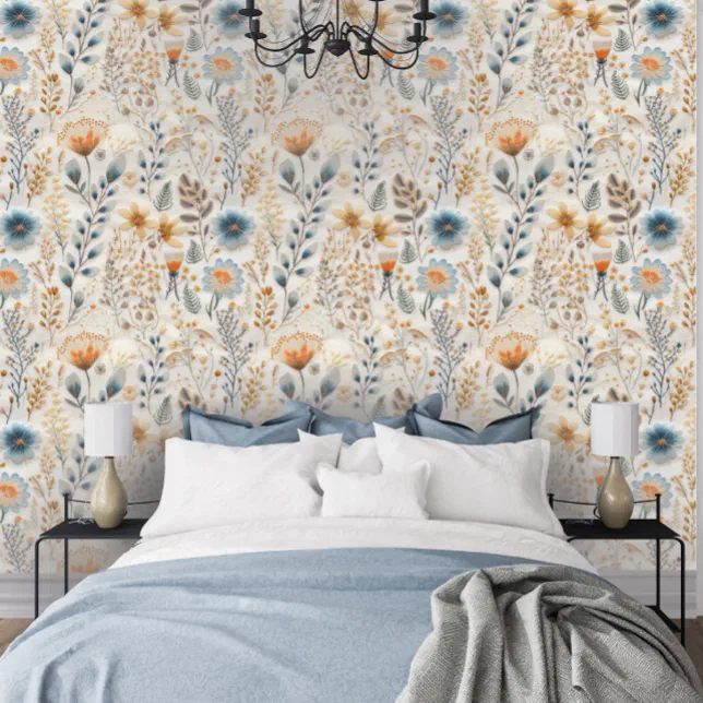 Pressed Wildflower Boho Botanical Wallpaper | Zazzle