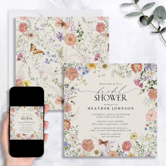 Pressed Wildflower Floral Frame Bridal Shower Invi Invitation | Zazzle
