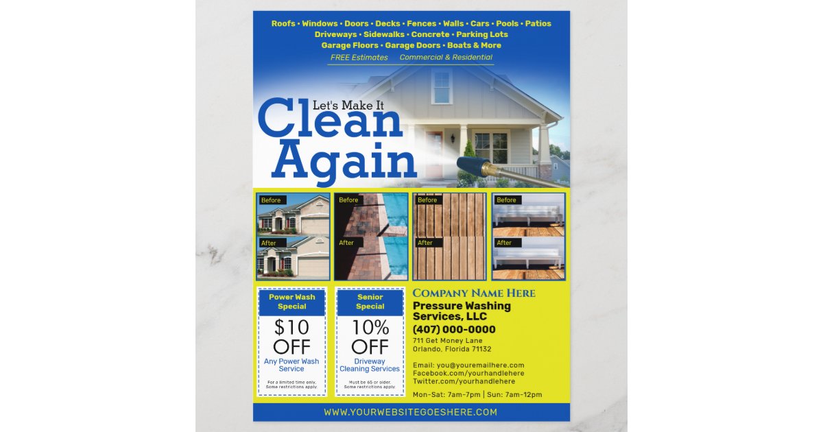 Pressure Power Washing Flyer EDDM Template | Zazzle