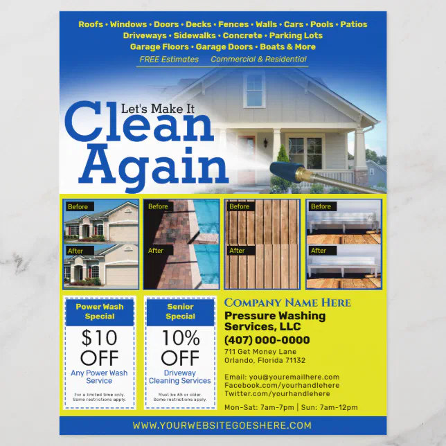 Pressure Power Washing Flyer EDDM Template | Zazzle