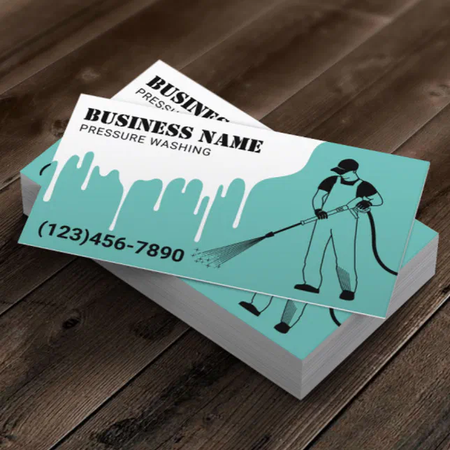 Pressure Power Washing Teal Professional Cleaning Business Card | Zazzle