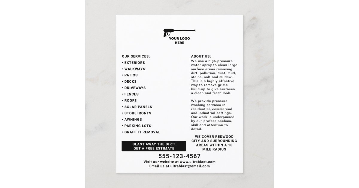 Pressure Washing Add Your Logo Flyer | Zazzle
