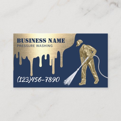 Pressure Washing Gold Power Washer Cleaning Navy Business Card | Zazzle