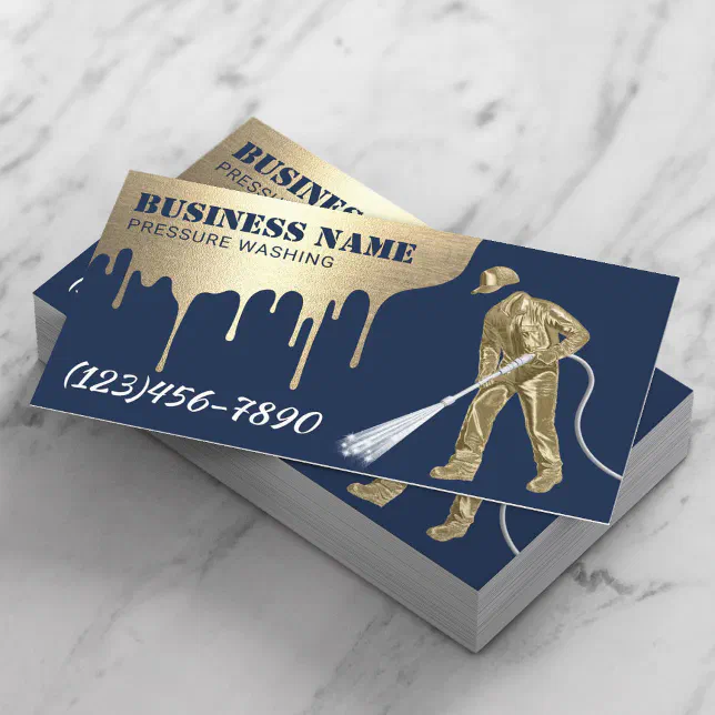 Pressure Washing Gold Power Washer Cleaning Navy Business Card | Zazzle