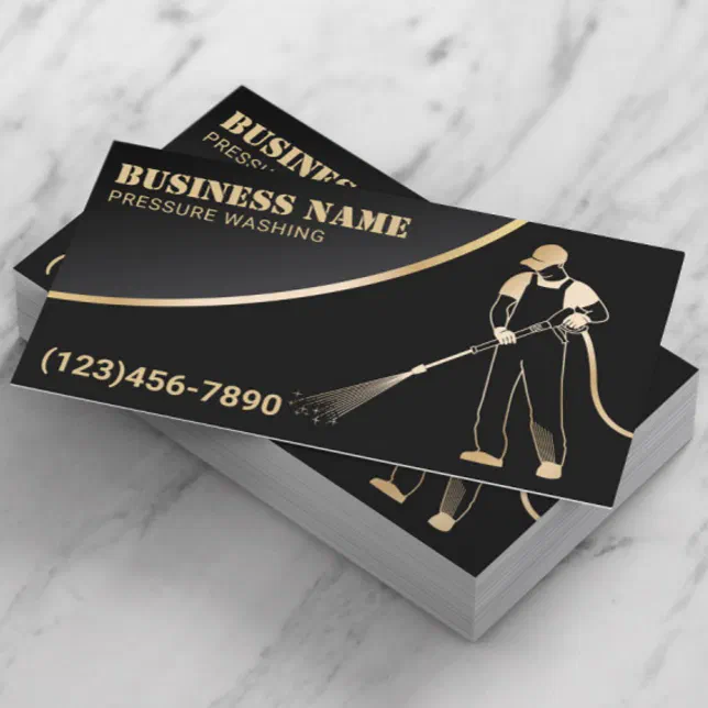 Pressure Washing Power Wash Black & Gold Cleaning Business Card | Zazzle