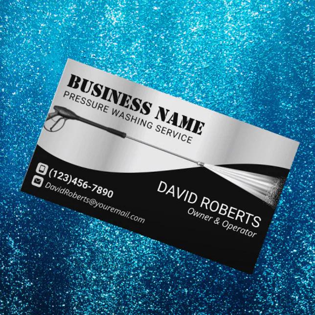 Pressure Washing Power Wash Cleaning Faux Metal Business Card | Zazzle