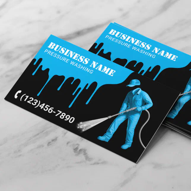 Pressure Washing Power Washer Blue Drips Cleaning Business Card | Zazzle