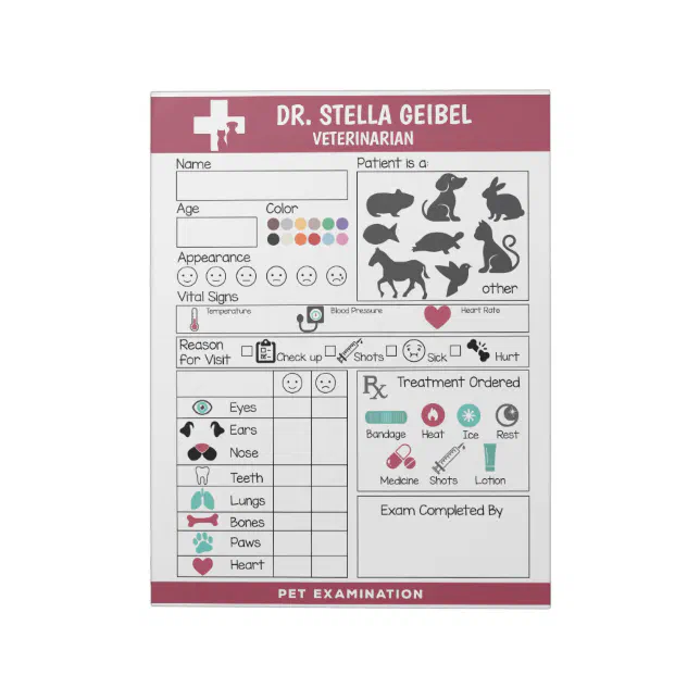 Pretend Play Veterinarian Exam Sheets Notepad | Zazzle