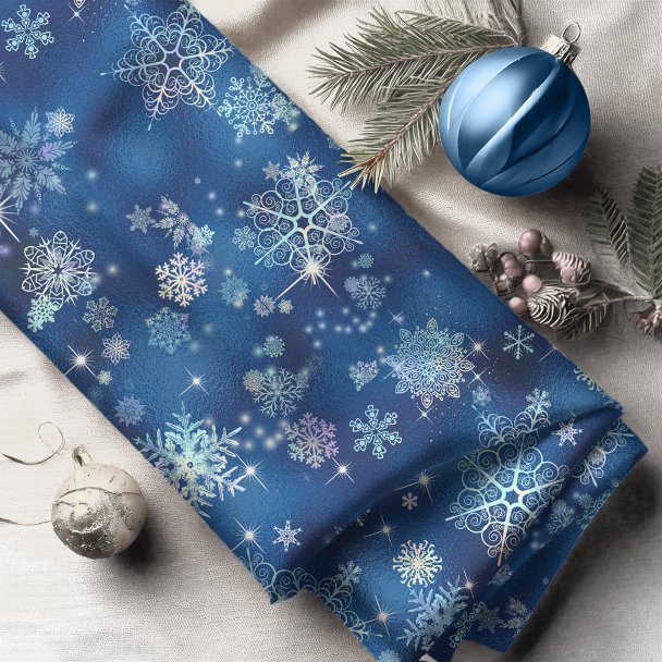 Blue Snowflake Fabric | Zazzle