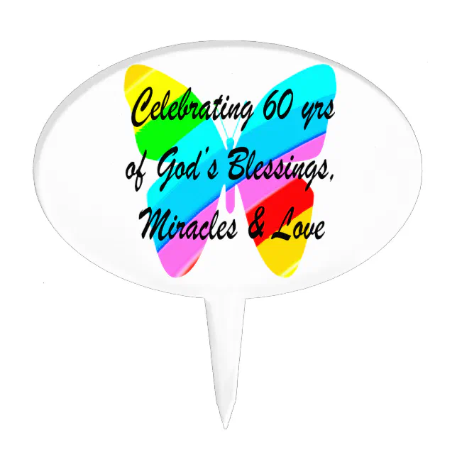PRETTY 60TH BIRTHDAY RAINBOW BUTTERFLY DESIGN CAKE TOPPER | Zazzle