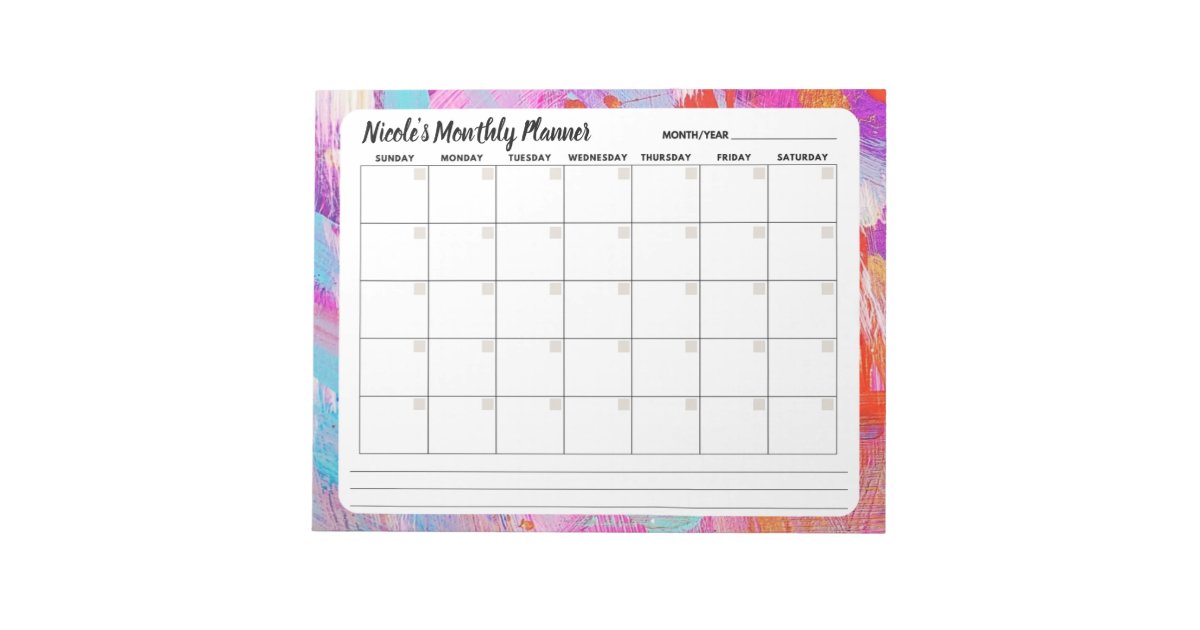 Pretty Abstract Monthly Calendar Notepad | Zazzle