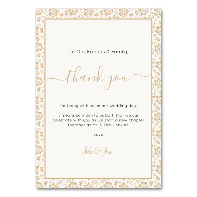 Pretty antique flower Wedding thank you Table Card | Zazzle