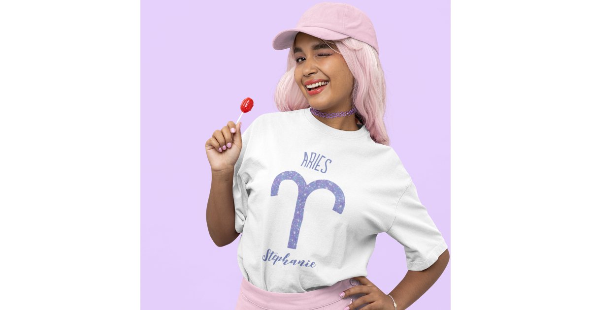 Pretty Aries Astrology Sign Custom Purple Birthday T-Shirt | Zazzle