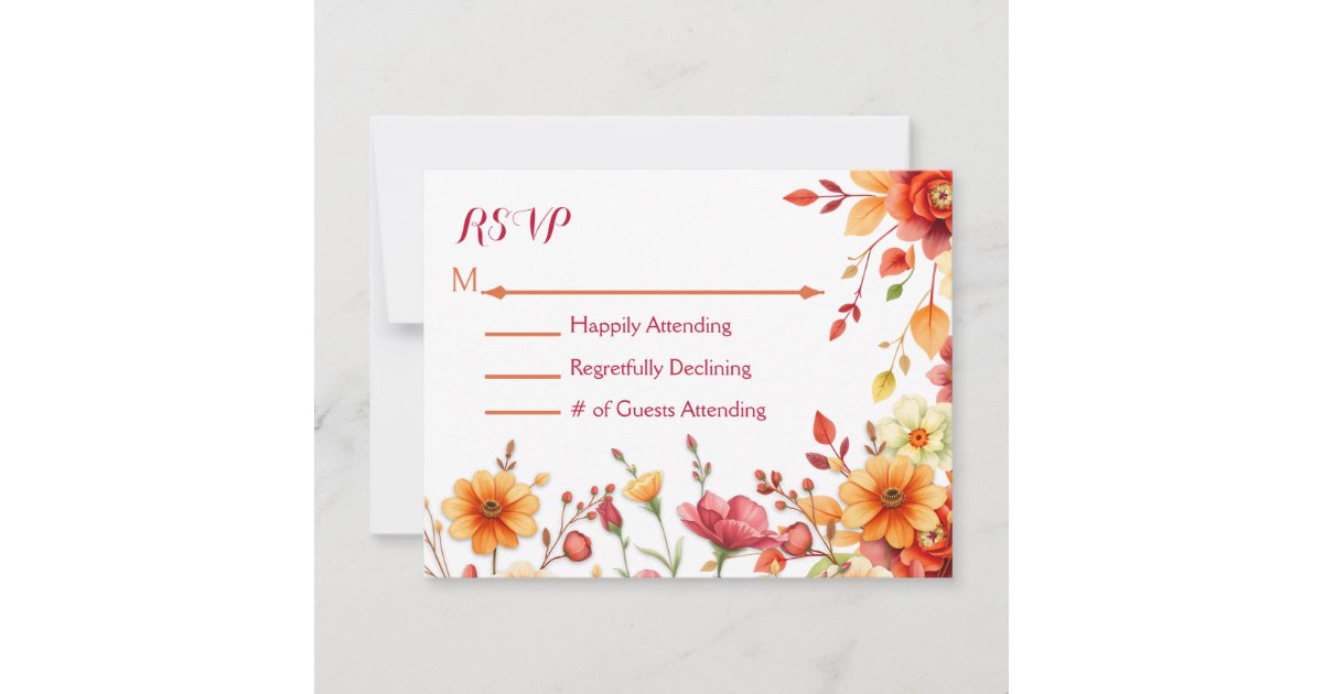 Pretty Autumn Elegant Wedding RSVP Card | Zazzle
