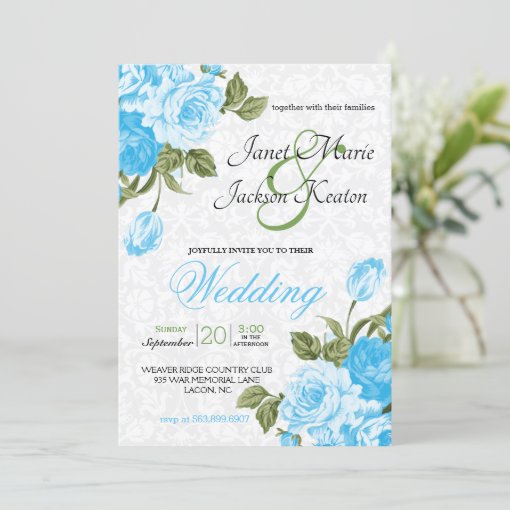 Pretty Baby Blue Wedding Flowers Invitation | Zazzle