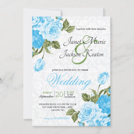 Pretty Baby Blue Wedding Flowers Invitation | Zazzle
