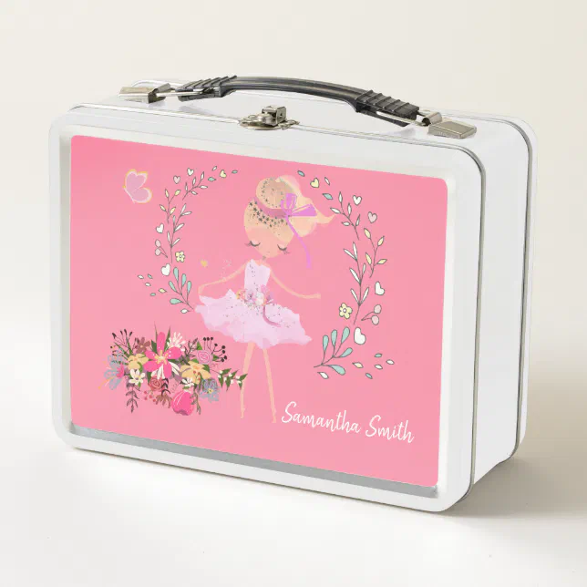 Pretty Ballerina and Flowers, Custom Name Metal Lunch Box | Zazzle