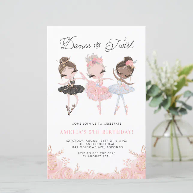 Pretty Ballerinas Ballet Birthday Party Invitation | Zazzle