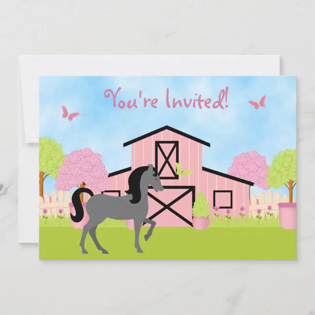 Pretty Barn Horse Birthday Party Invitations | Zazzle