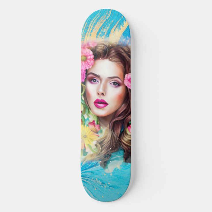 Pretty Beautiful Woman Skin Art on Skateboard | Zazzle