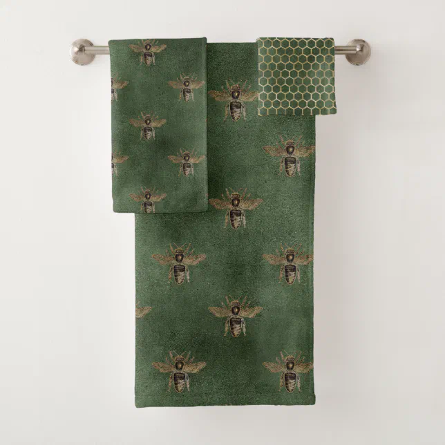 Pretty Bee Hive Green Pattern Bathroom Bath Towel Set | Zazzle